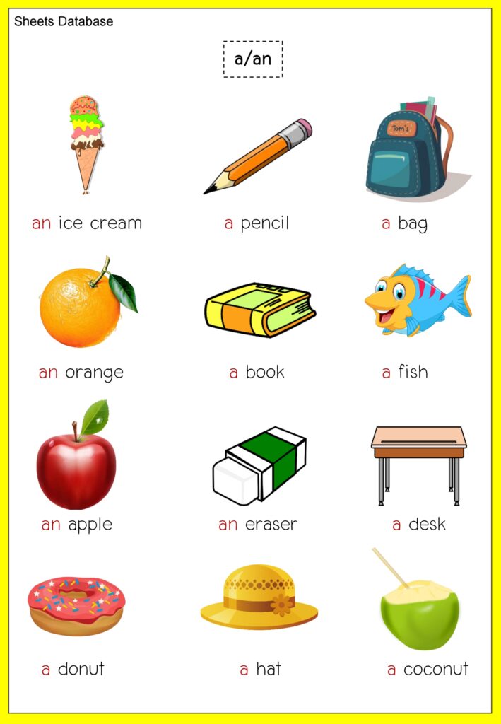 Indefinite Articles – Sheets