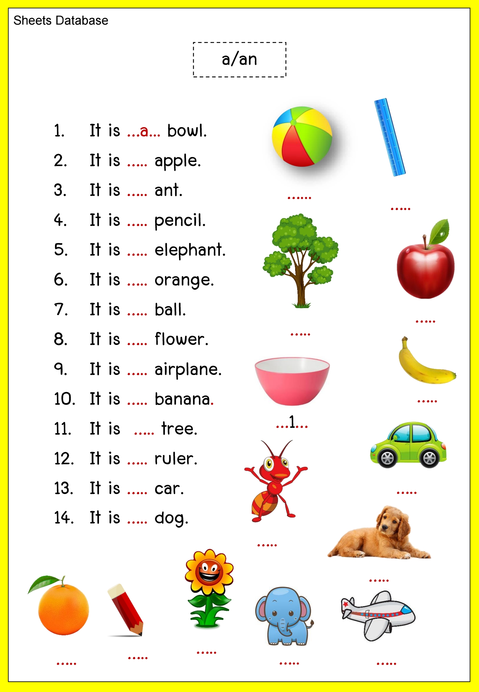 Indefinite Articles – Sheets