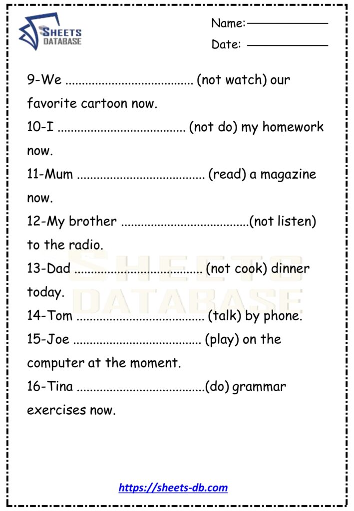 Present Continuous Worksheets – Sheets