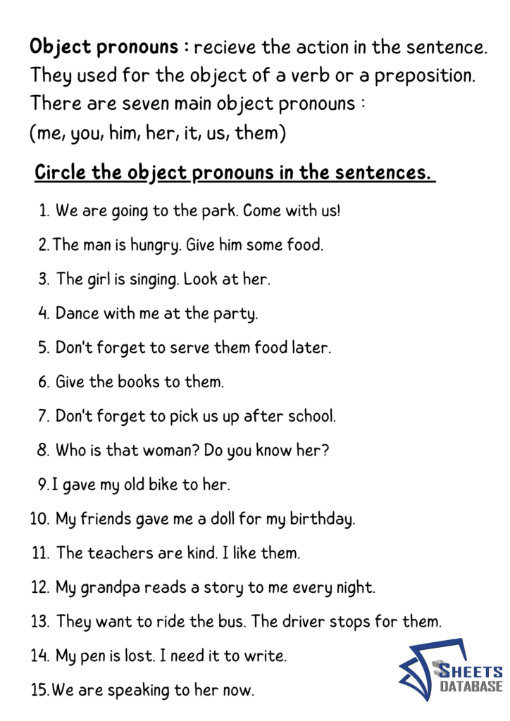 Object pronouns worksheets – Sheets