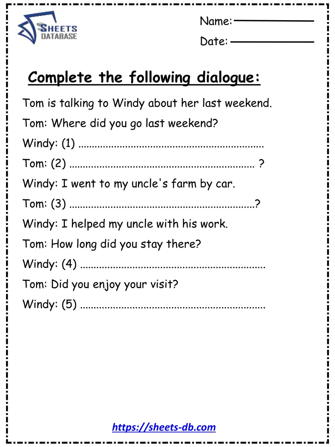 Dialogues and vocabulary booklet – Sheets
