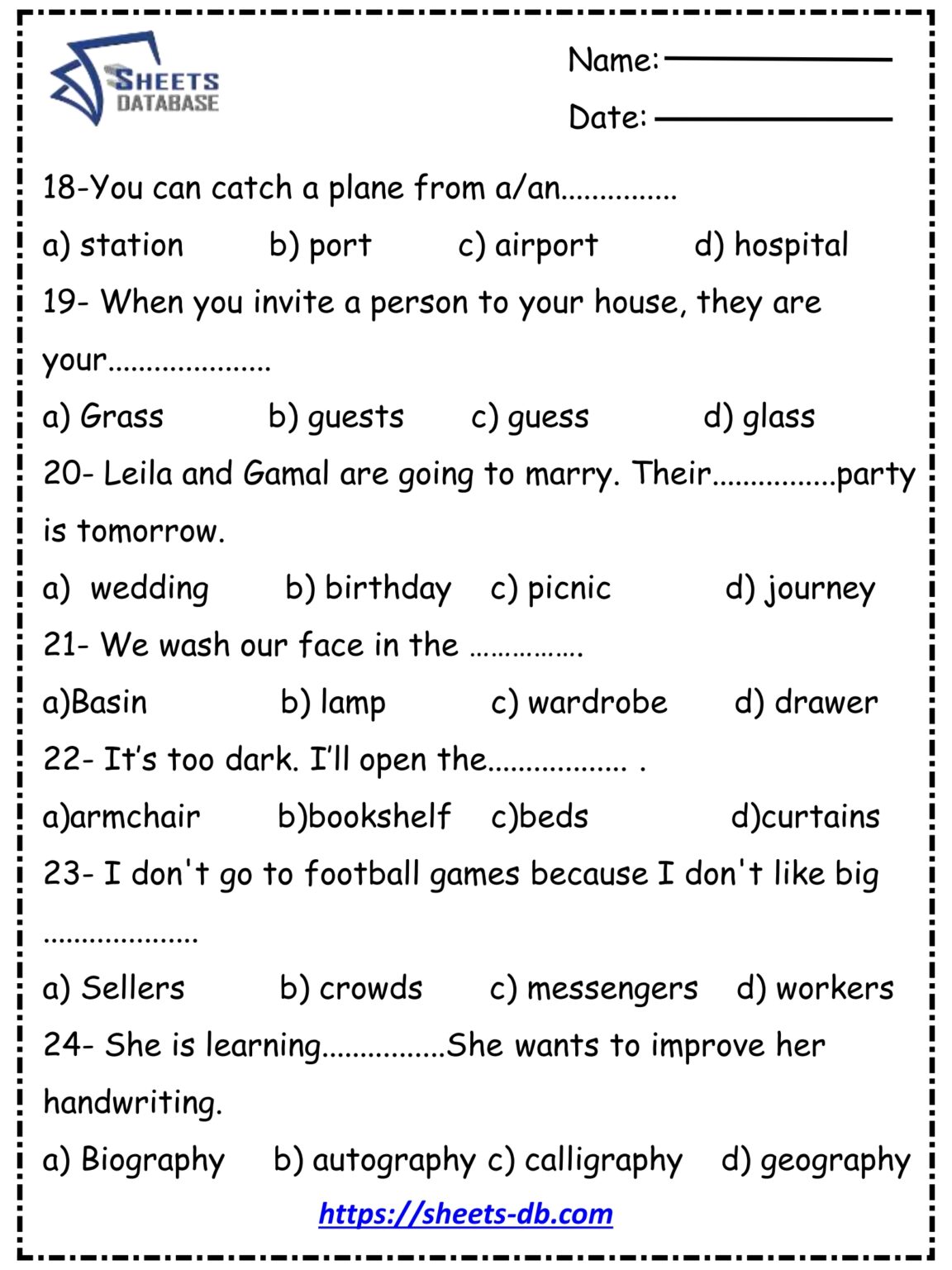 Dialogues and vocabulary booklet – Sheets