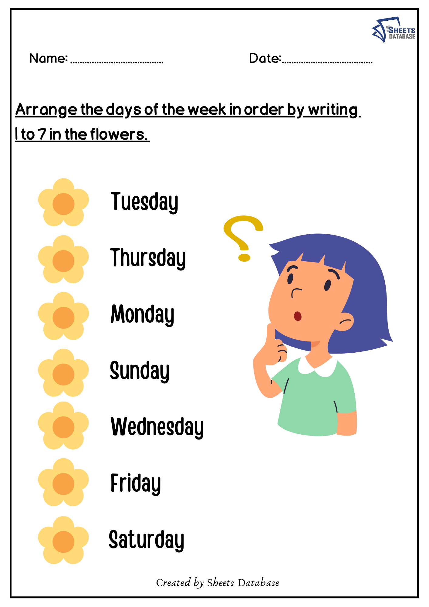 Days of the week worksheets – Sheets