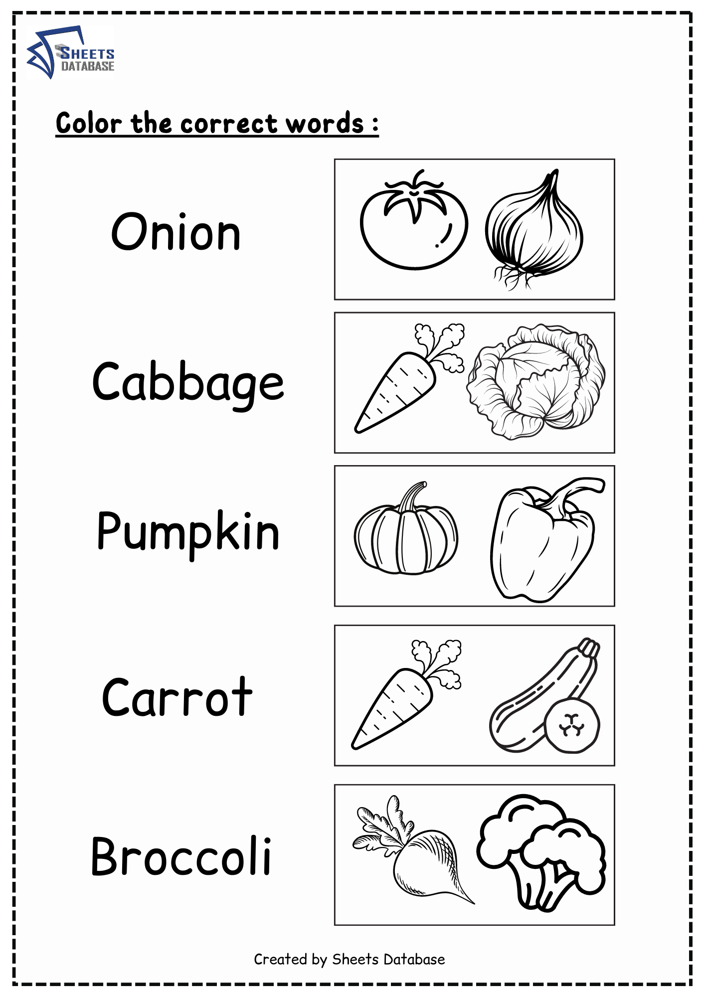 Vegetables worksheets – Sheets