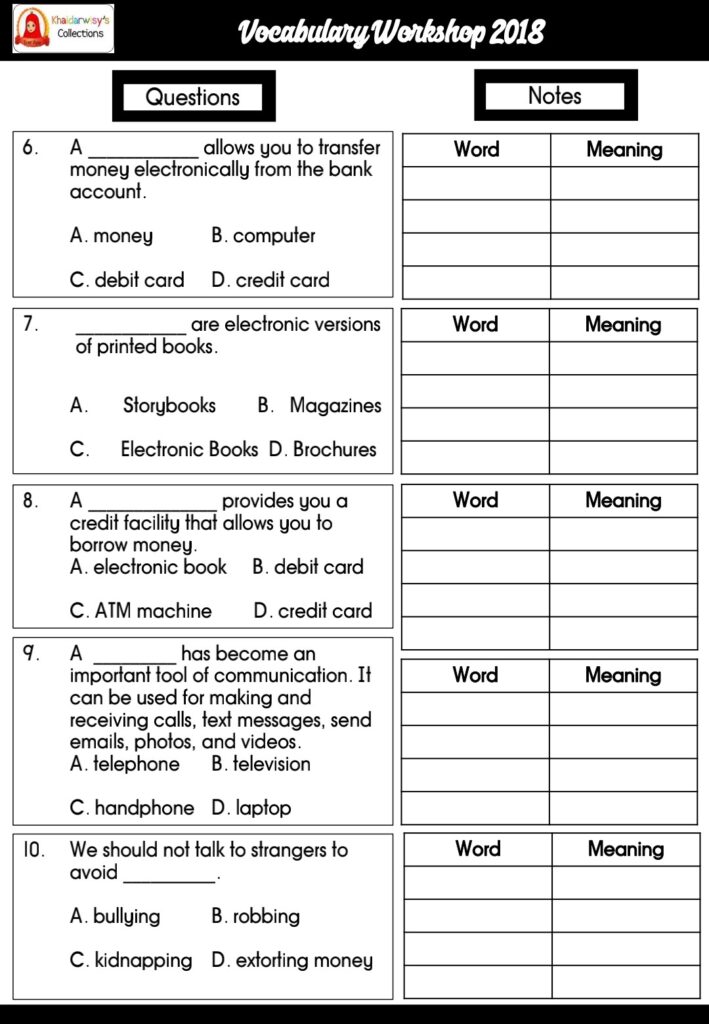 Vocabulary booklet year 4,5 and 6 – Sheets