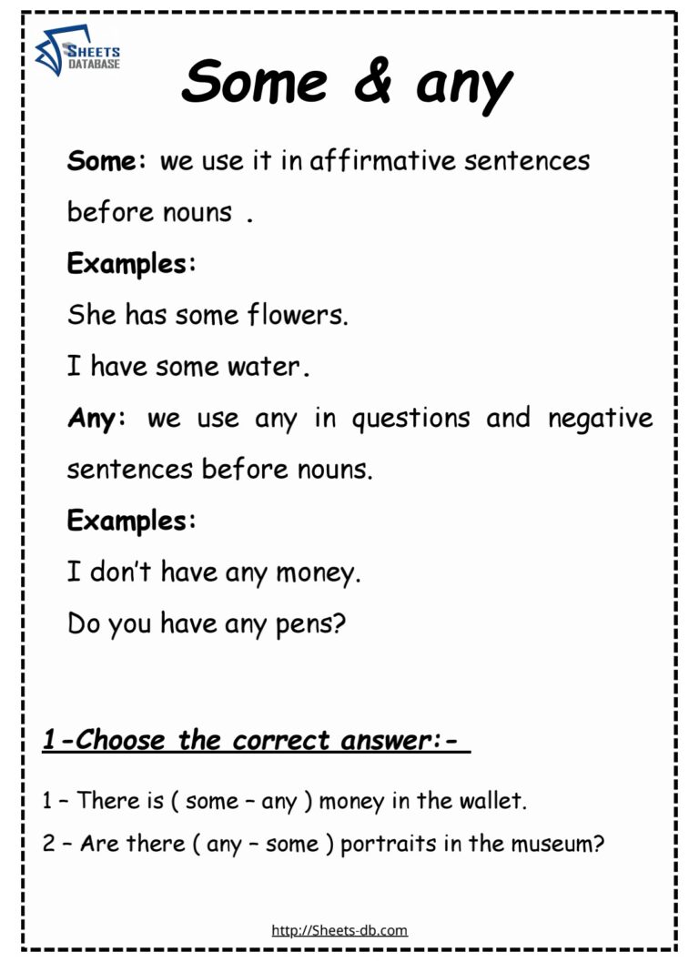 Some – Any worksheets – Sheets