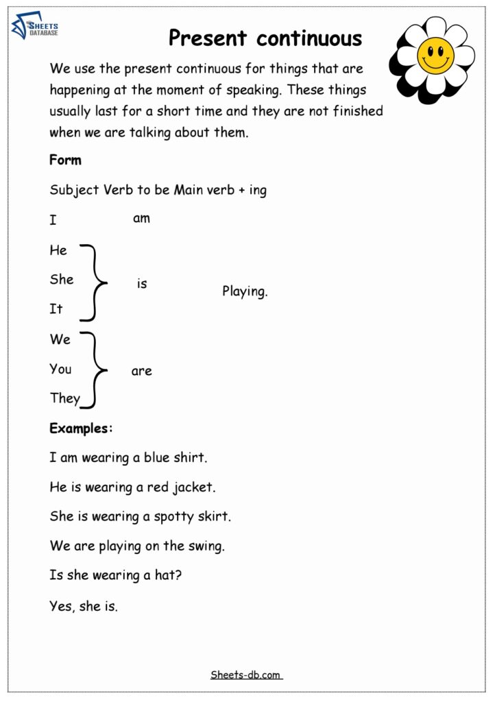 Present Continuous Tense – Sheets