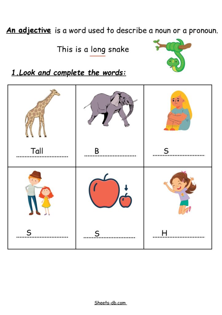 Adjectives worksheets – Sheets