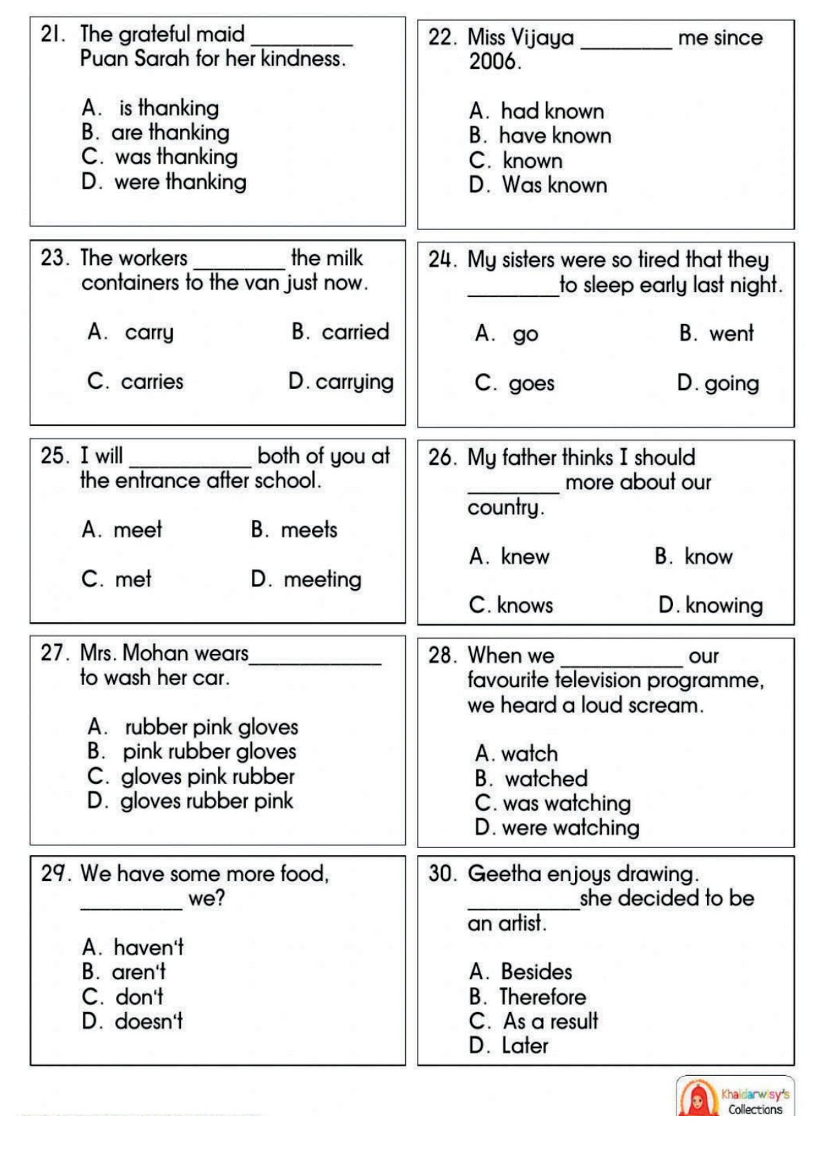 Grammar booster – Sheets