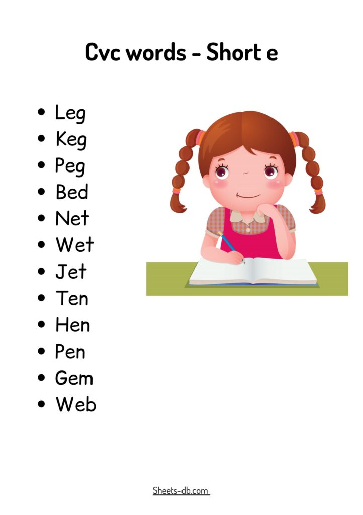 Cvc words-Short e. Phonics booklet – Sheets