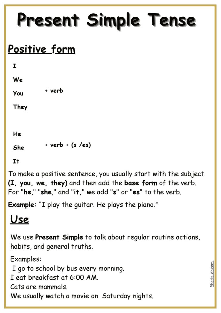Present Simple Tense – Sheets