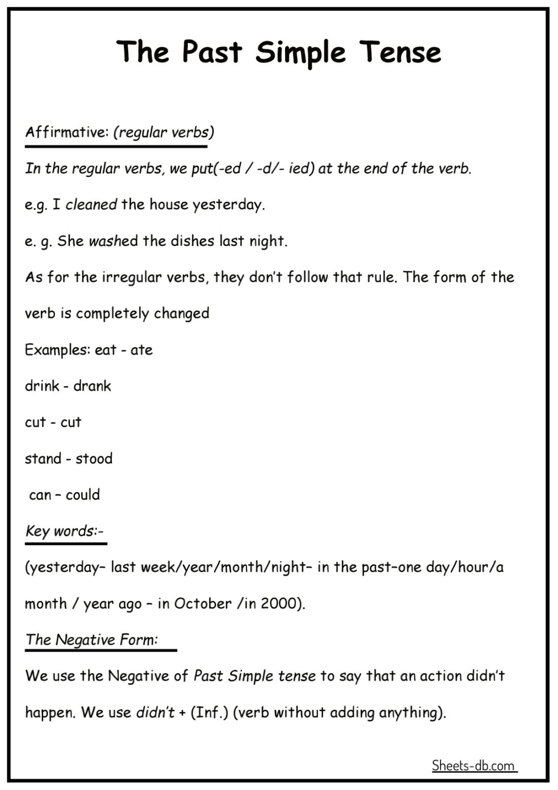 Past Simple & Past Continuous – Sheets