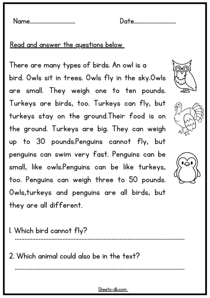 Reading comprehension – Sheets