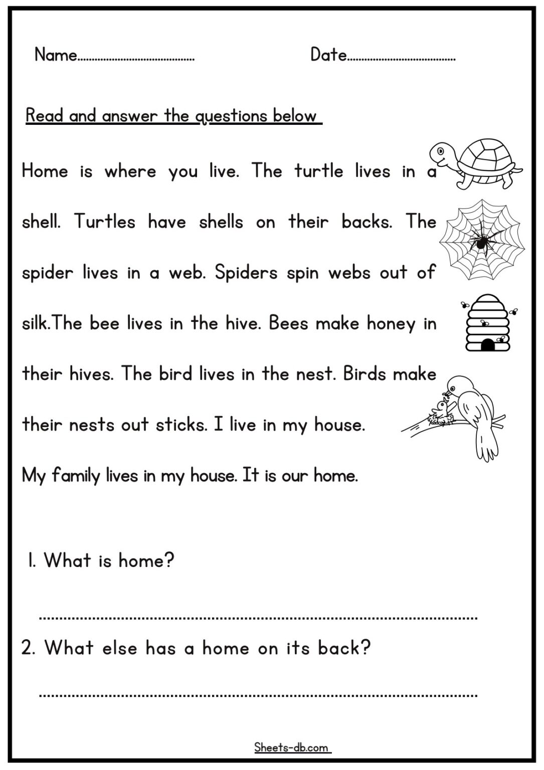 Reading comprehension – Sheets