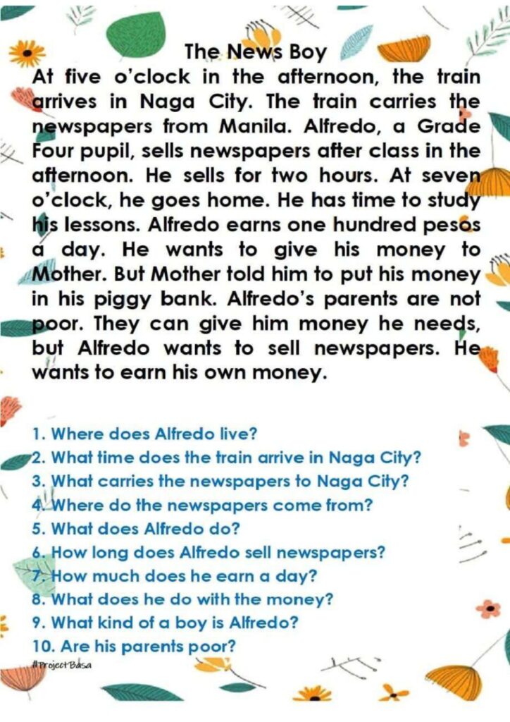 Reading comprehension – Sheets