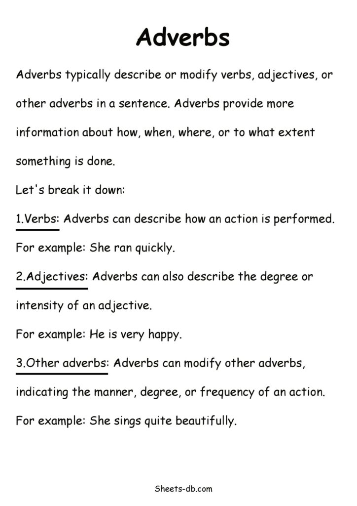 Adverbs – Sheets
