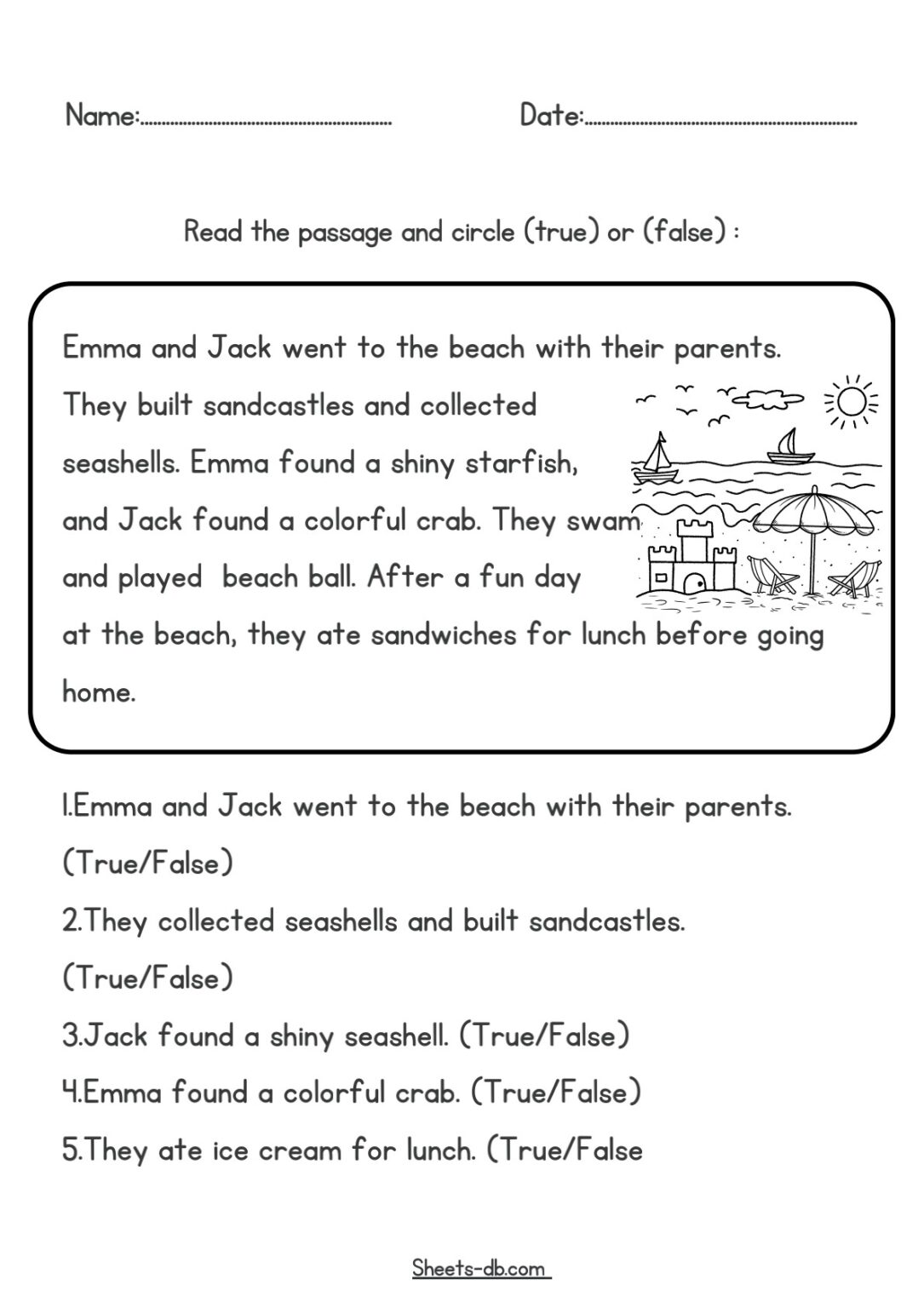 Reading comprehension – Sheets