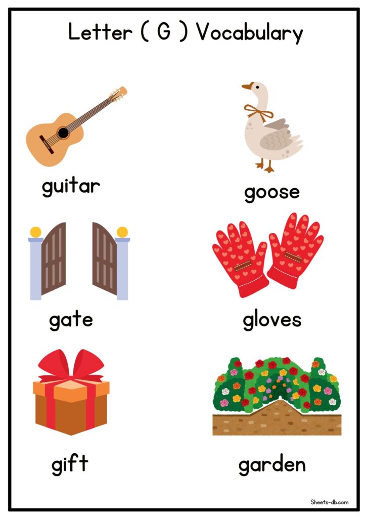 Letter G Flashcards and Vocabulary Worksheets – Sheets