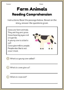 Reading Comprehension -Farm Animals – Sheets