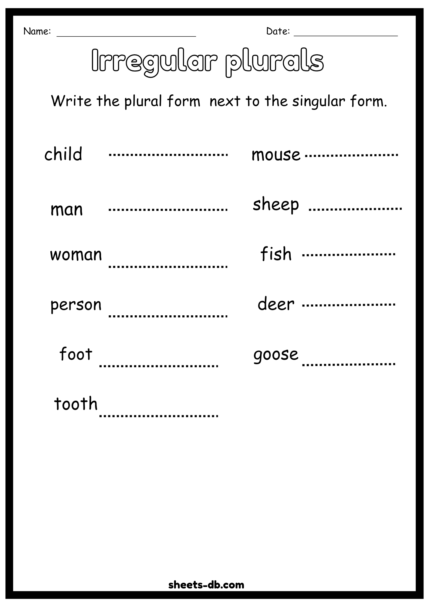 Irregular Plurals Worksheet – Sheets