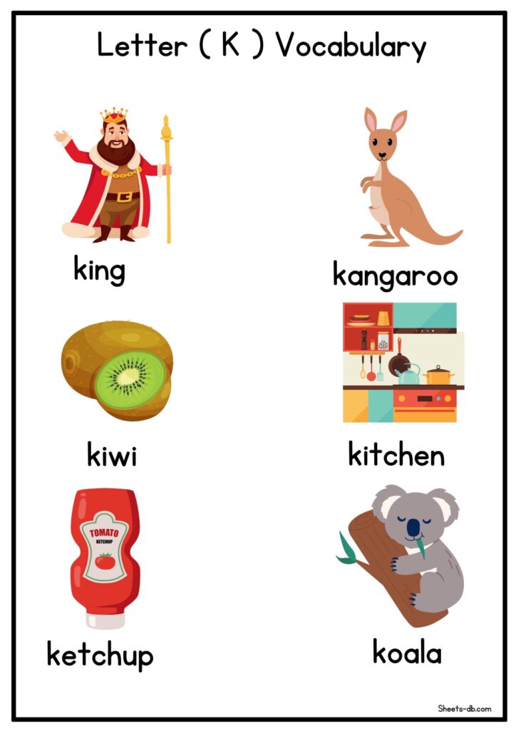 Letter K Flashcards and Vocabulary Worksheets – Sheets