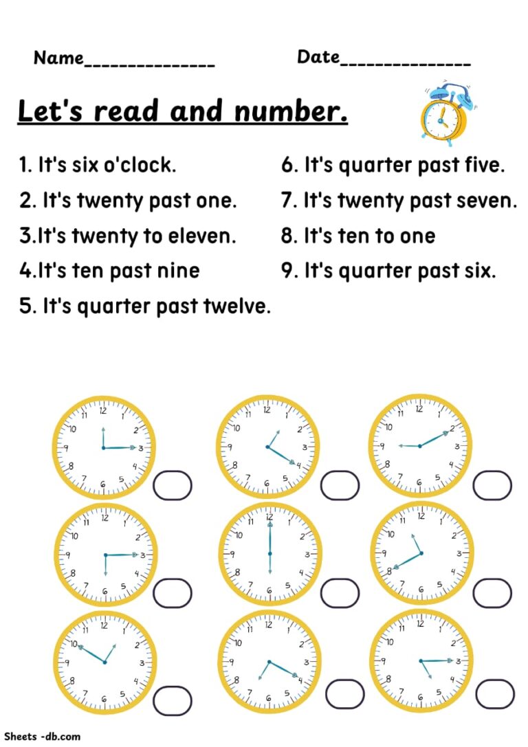 Let’s Read and Number – Sheets