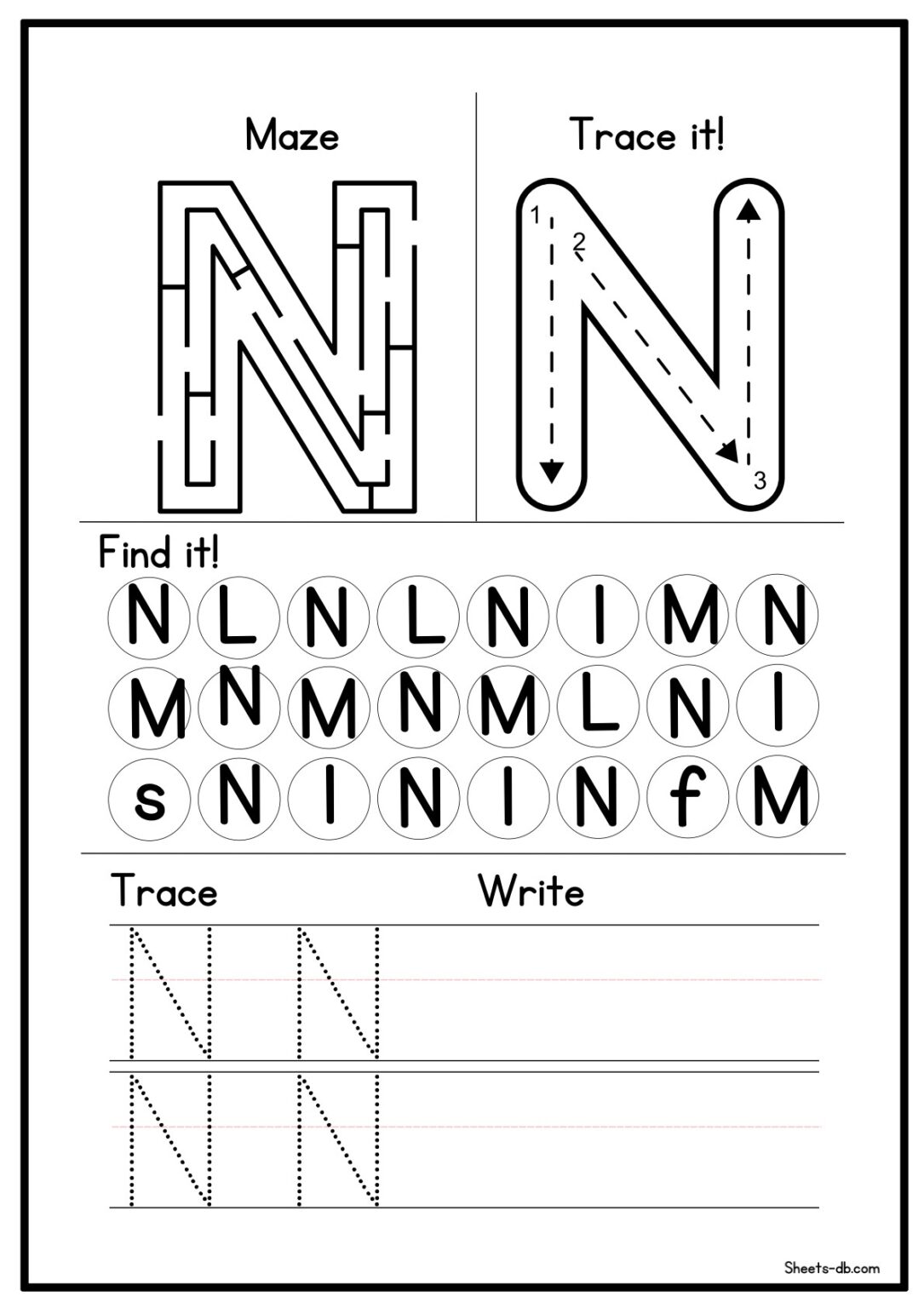 Letter (N) Flashcards and Vocabulary Worksheets – Sheets