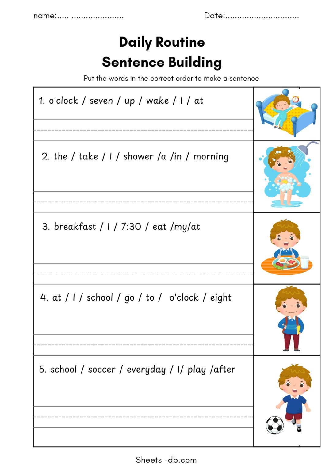 Build a Sentence Worksheet – Sheets