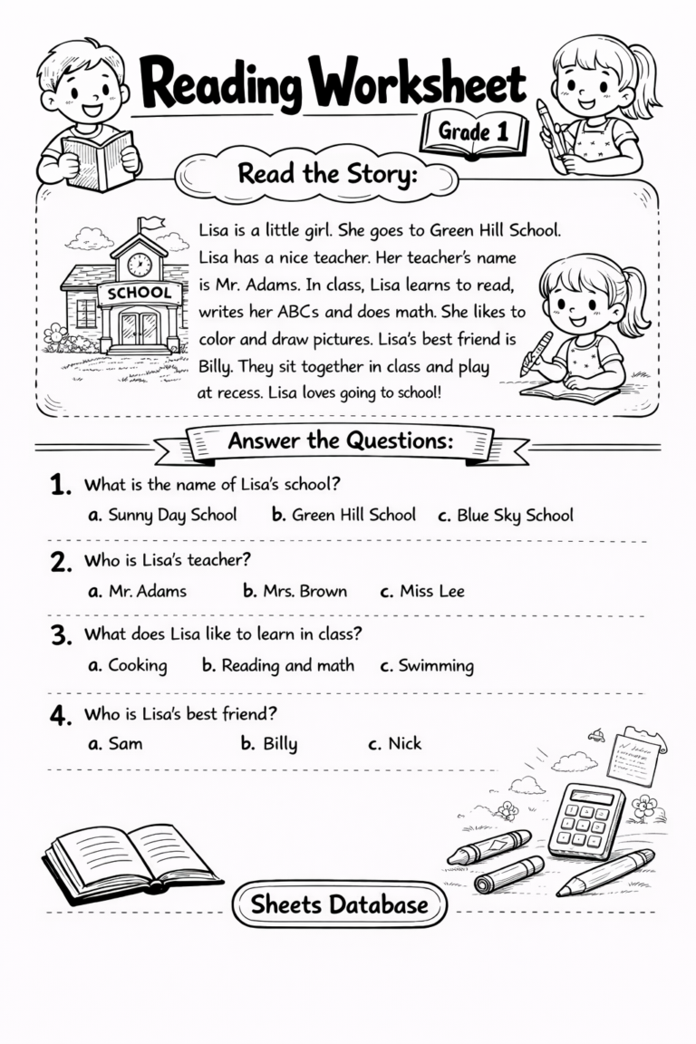 *Grade 1 Reading Worksheets – Sheets
